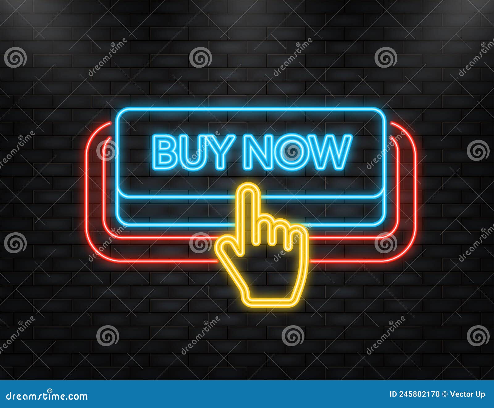 Neon Icon. Icon with Blue Buy Now Neon Button on White Background for ...