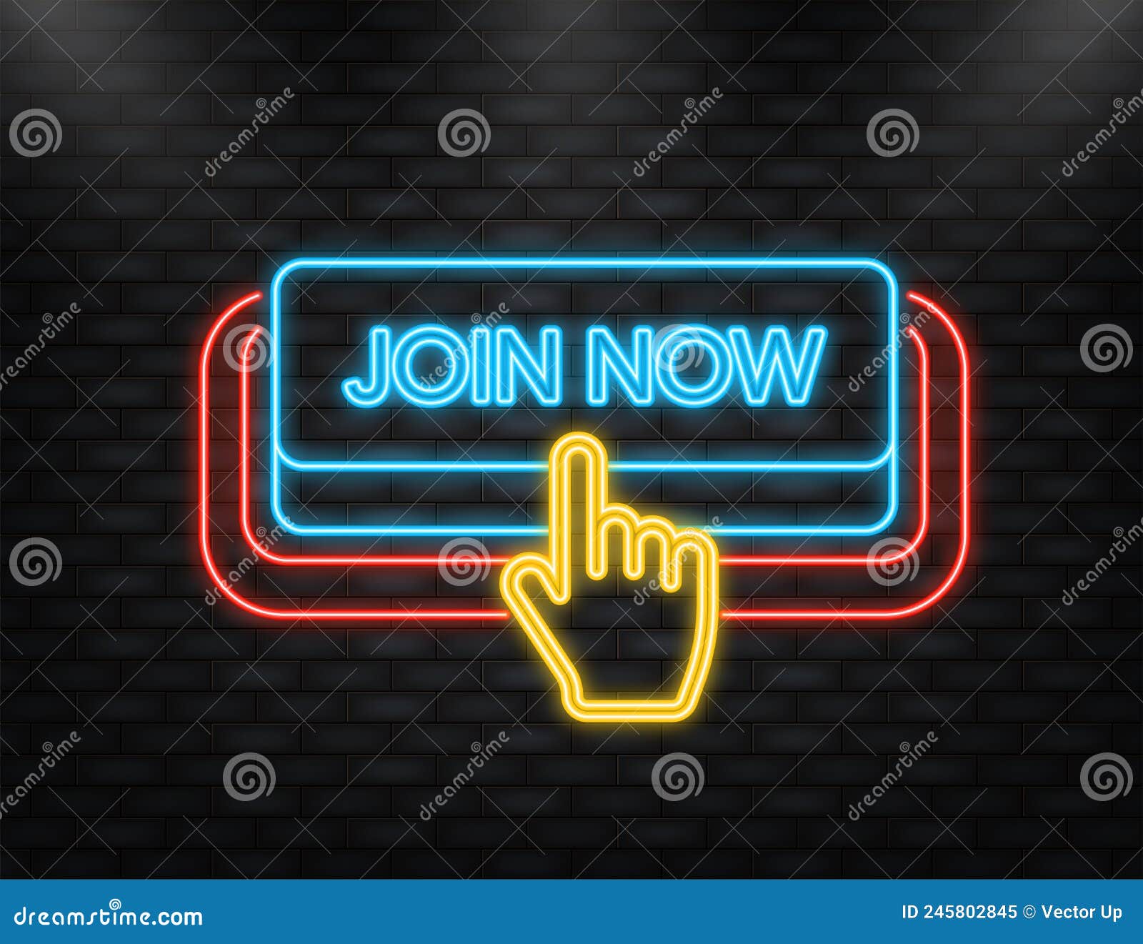 Neon Icon. Icon with Blue Join Now Neon Button on White Background for ...