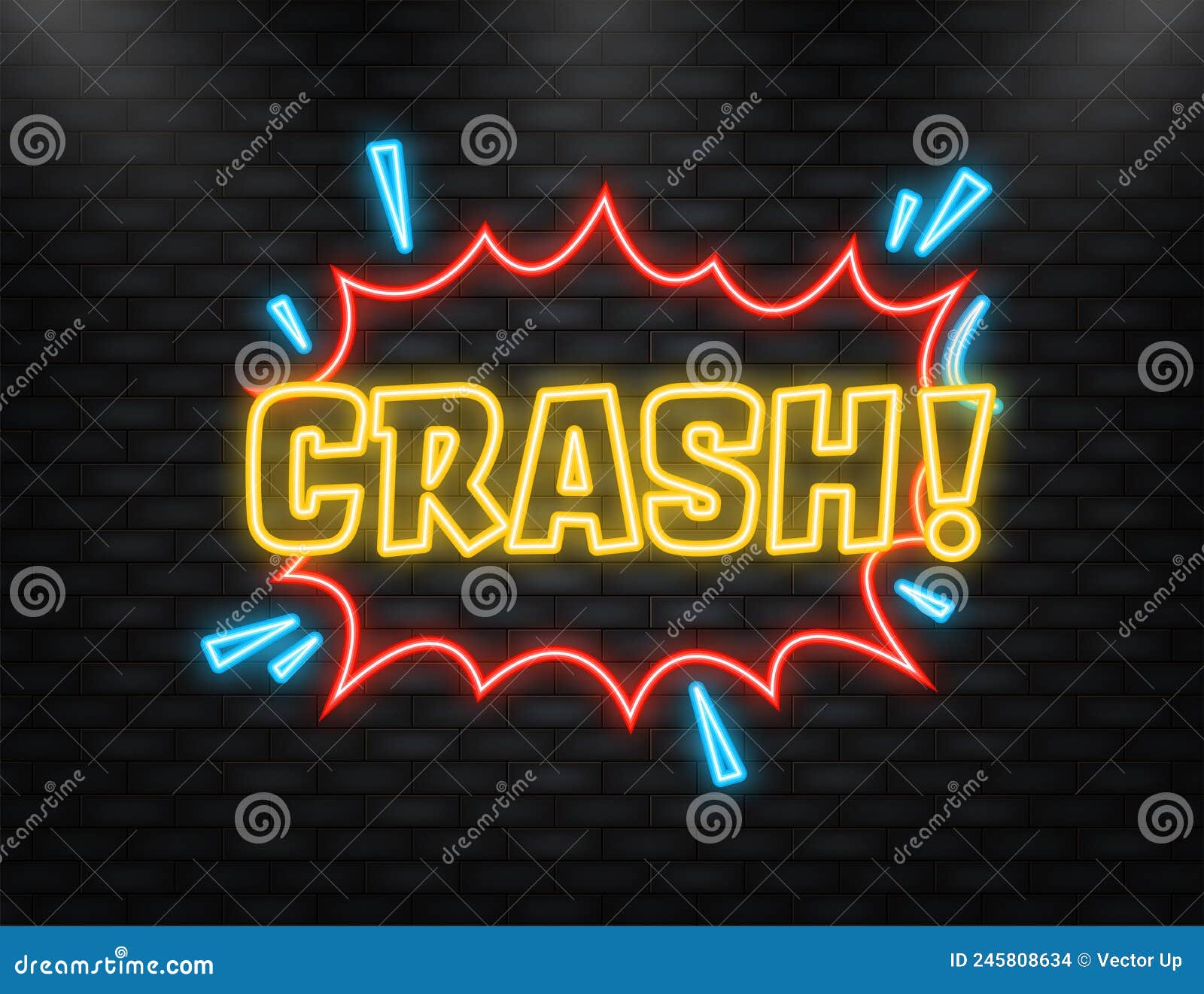 Neon Icon. Crash In Vintage Style. Cartoon Style Vector. Pop Art ...