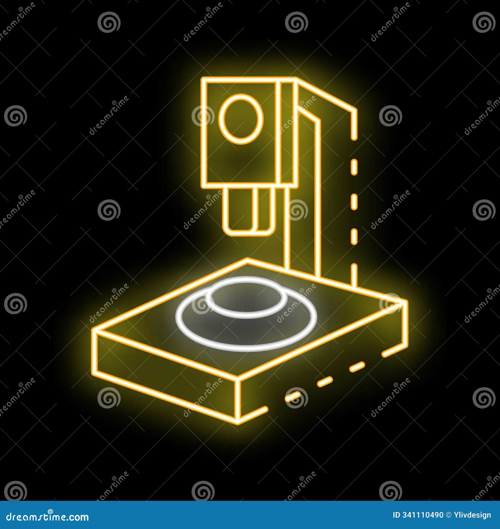 Neon Icon of a 3d Printer Printing a Bowl on Black Background Stock ...