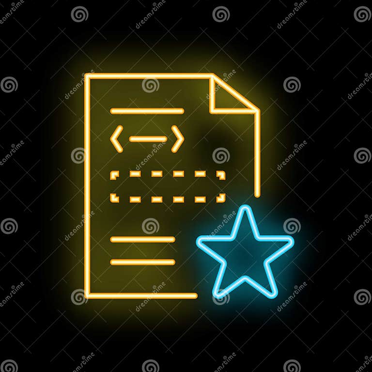 Neon Icon of Document Receiving Five Star Rating Stock Vector ...