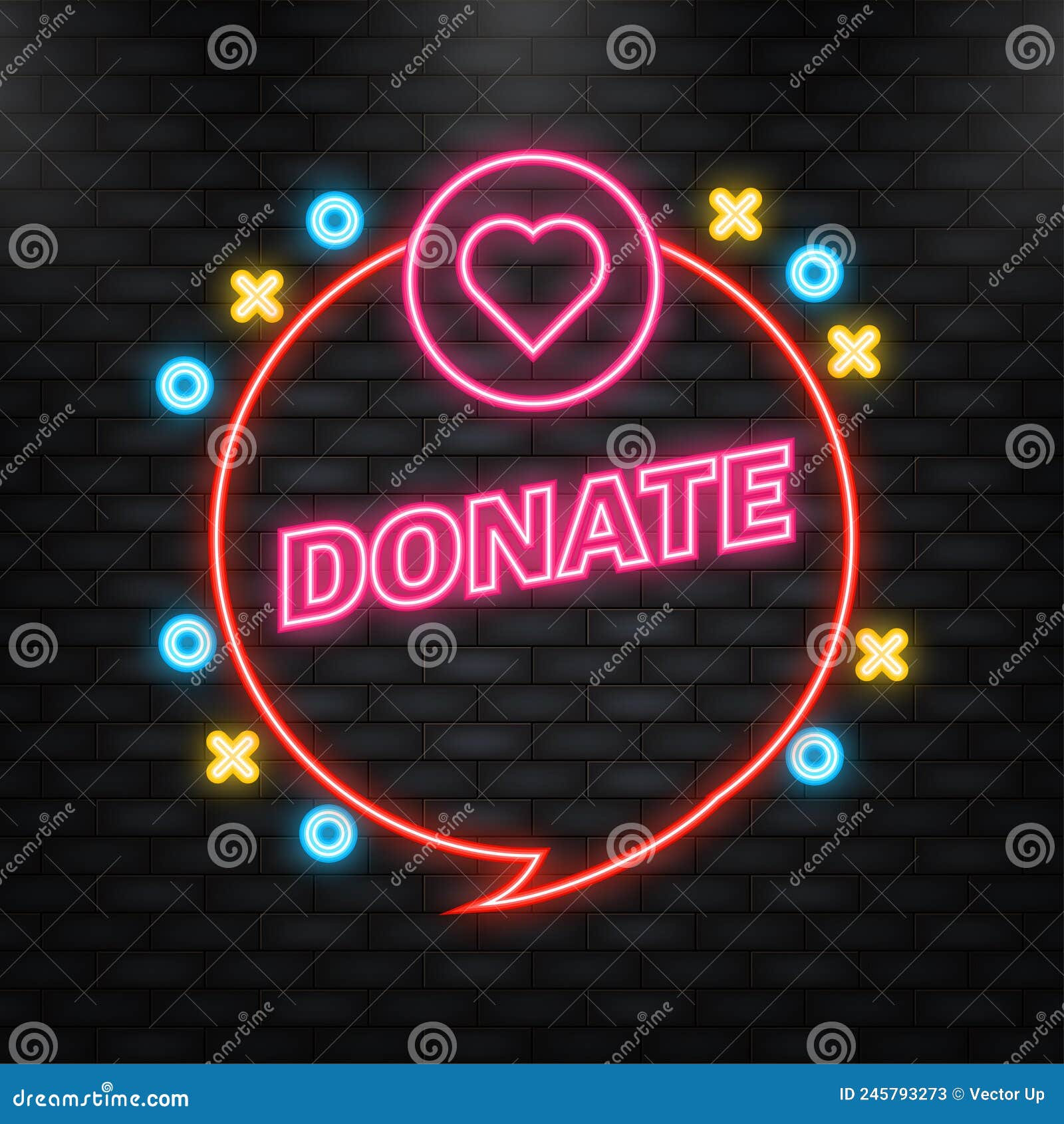 Neon Icon. Donate Heart in Flat Style. Vector Flat Illustration. Stock ...