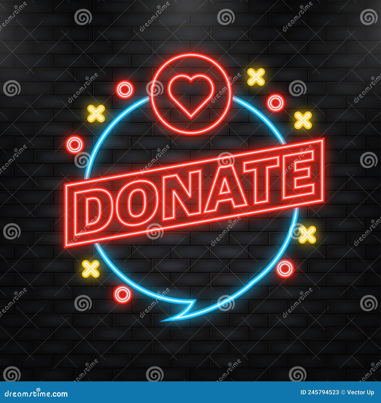 Neon Icon. Donate Heart in Flat Style. Vector Flat Illustration. Stock ...