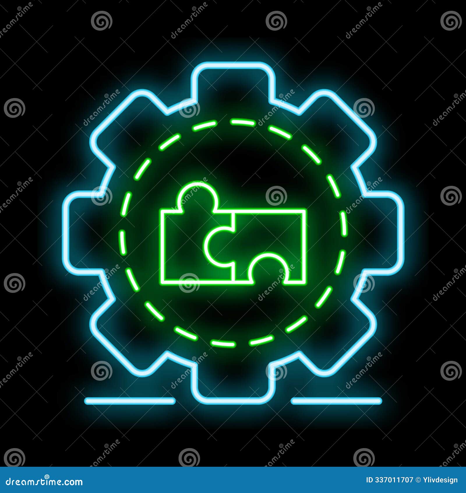 Neon Icon of Gear and Puzzle Pieces Representing Problem Solving Stock ...