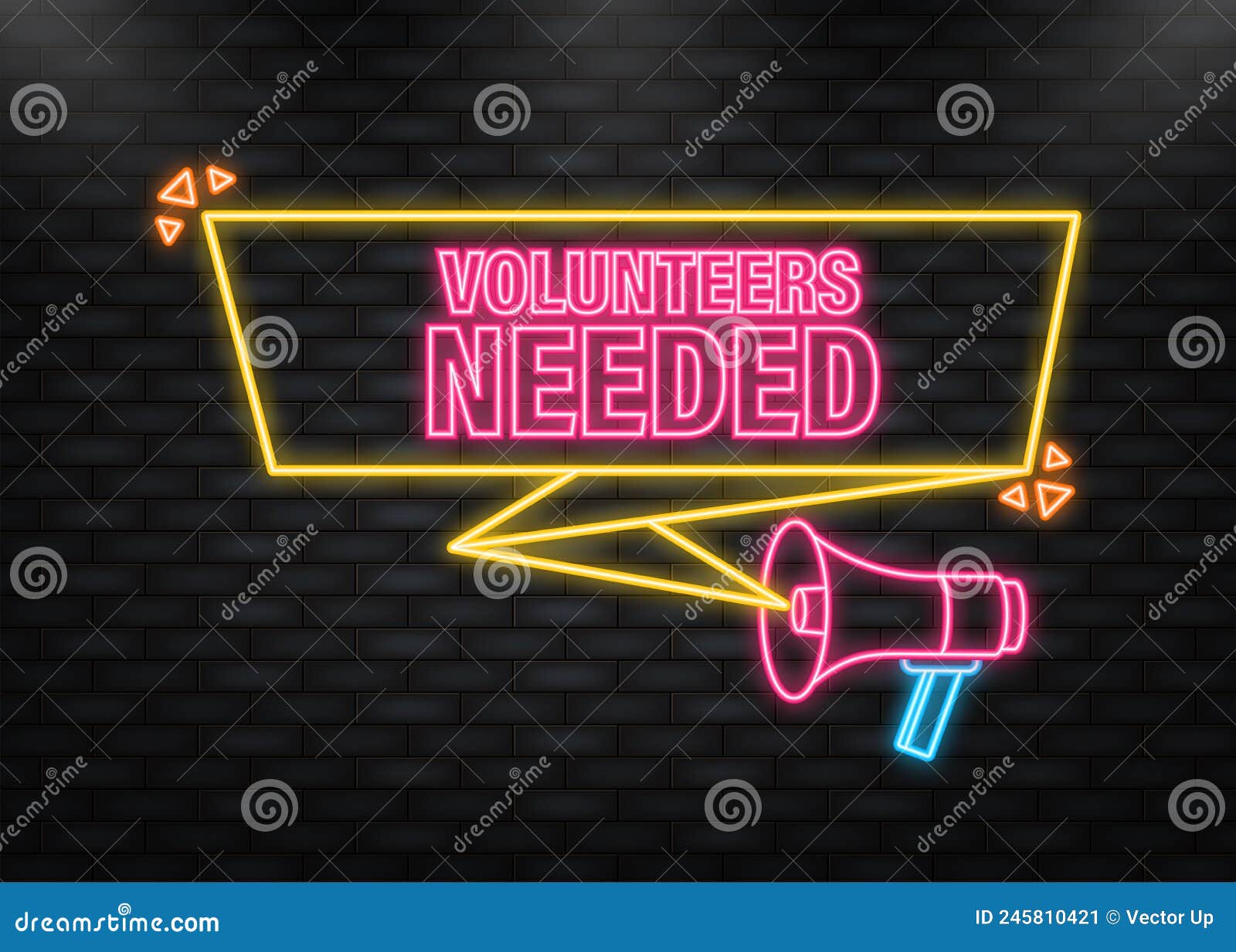 Neon Icon. Megaphone with Volunteers Needed Poster in Flat Style Stock ...