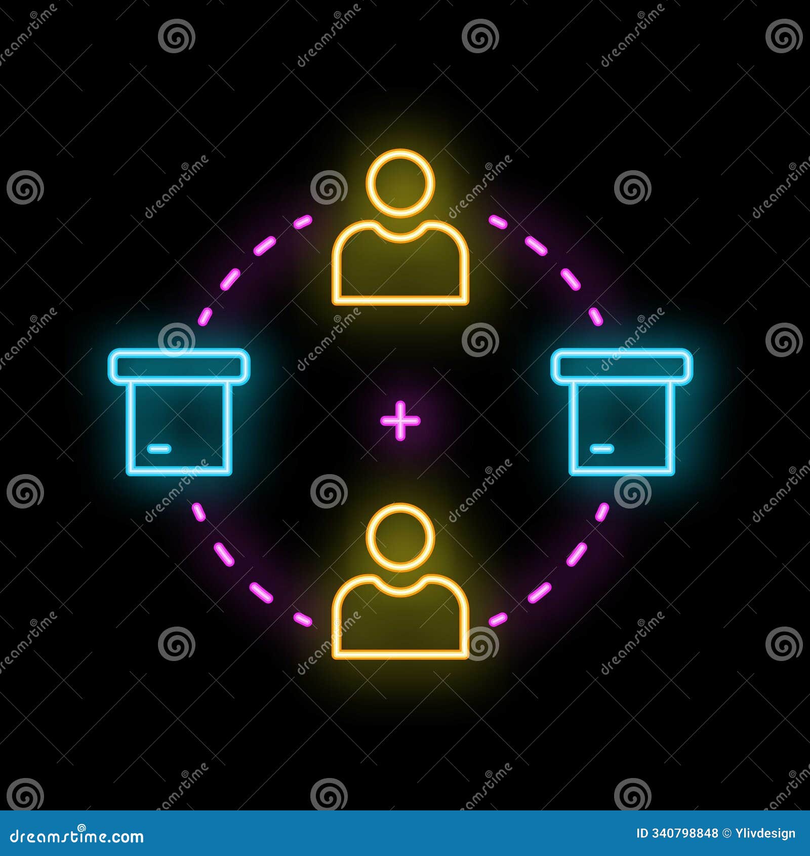 Neon Icon of People Sharing Files Representing Data Exchange Concept ...