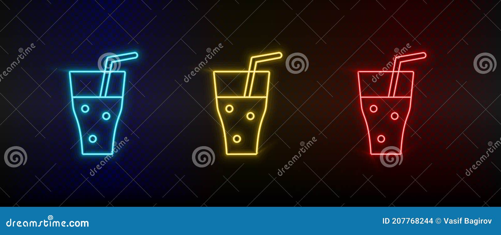 Neon Icon Set Alcohol, Cocktail, Drink. Set of Red, Blue, Yellow Neon ...