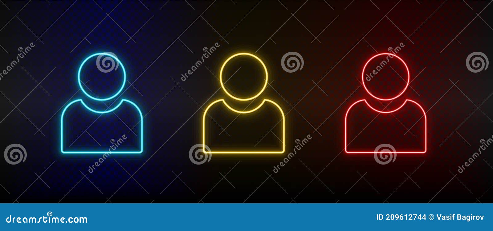 Neon Icon Set Avatar. Set of Red, Blue, Yellow Neon Vector Icon Stock ...