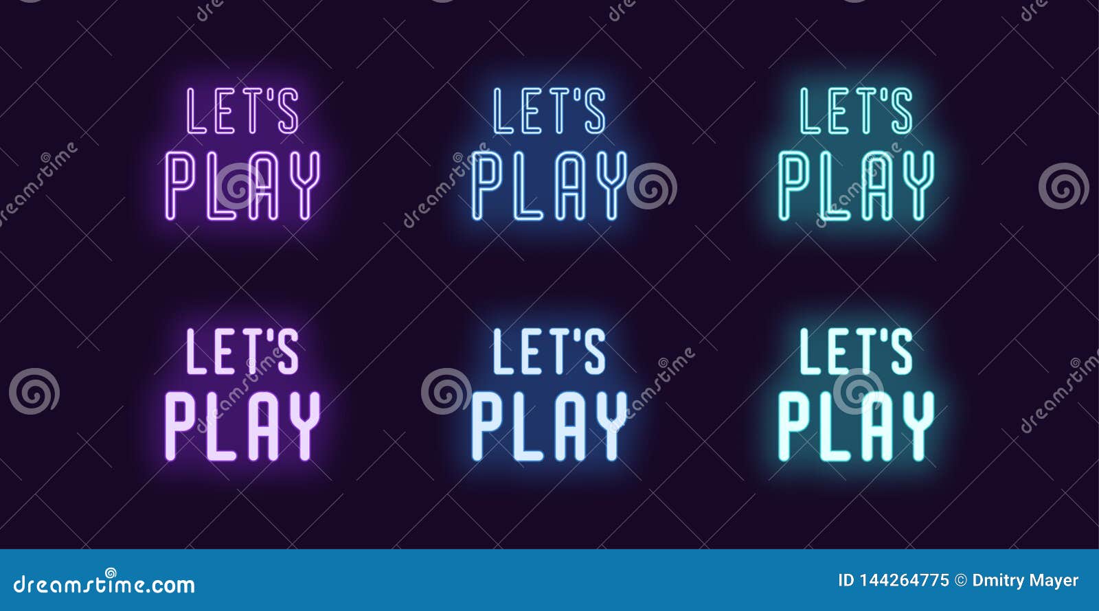Neon Icon Set with Text Lets Play. Vector Stock Vector - Illustration ...