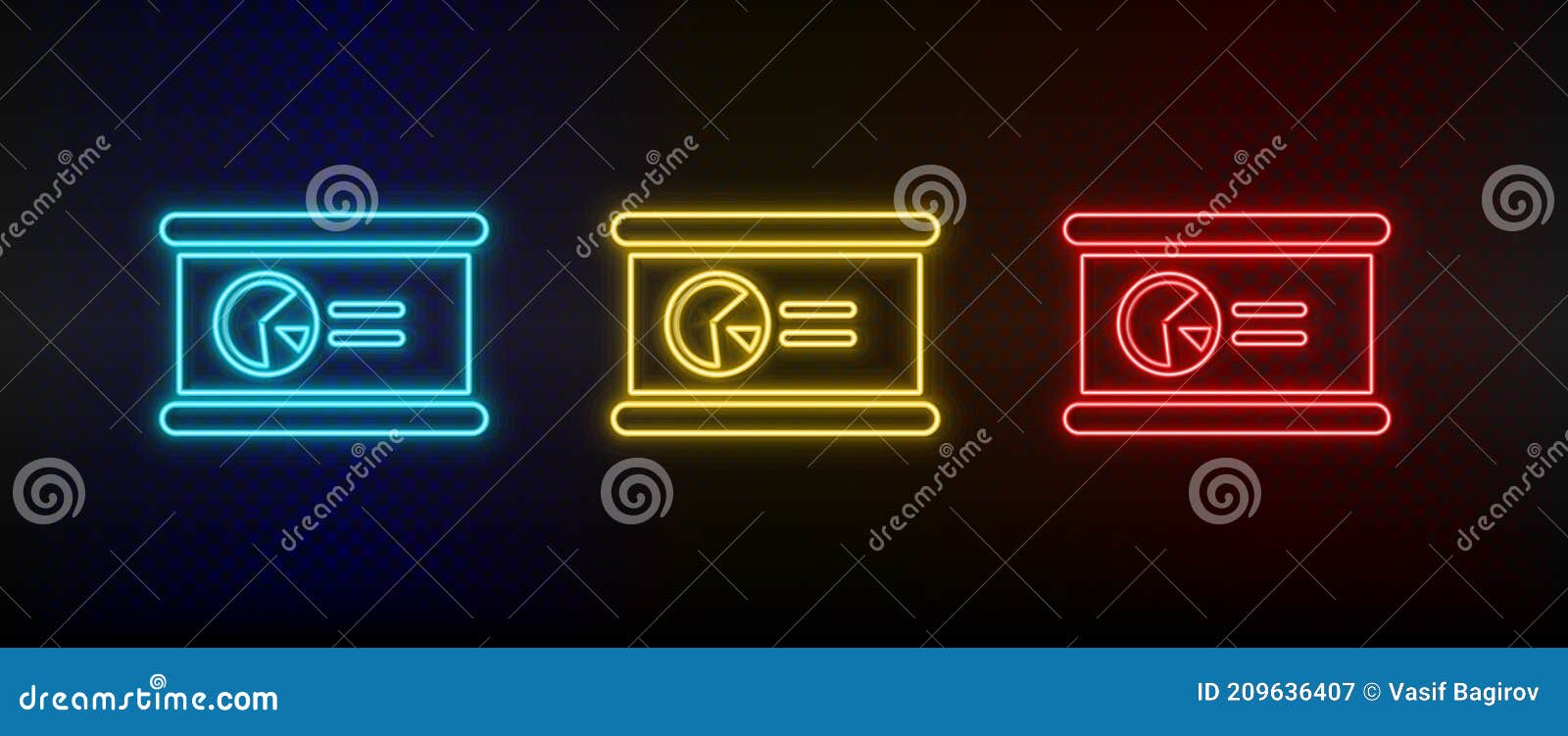 Neon Icon Set Presentation. Set of Red, Blue, Yellow Neon Vector Icon ...