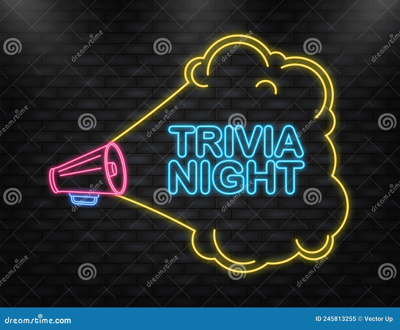 Neon Icon. Trivia Night Banner in 3D Style on White Background Stock ...