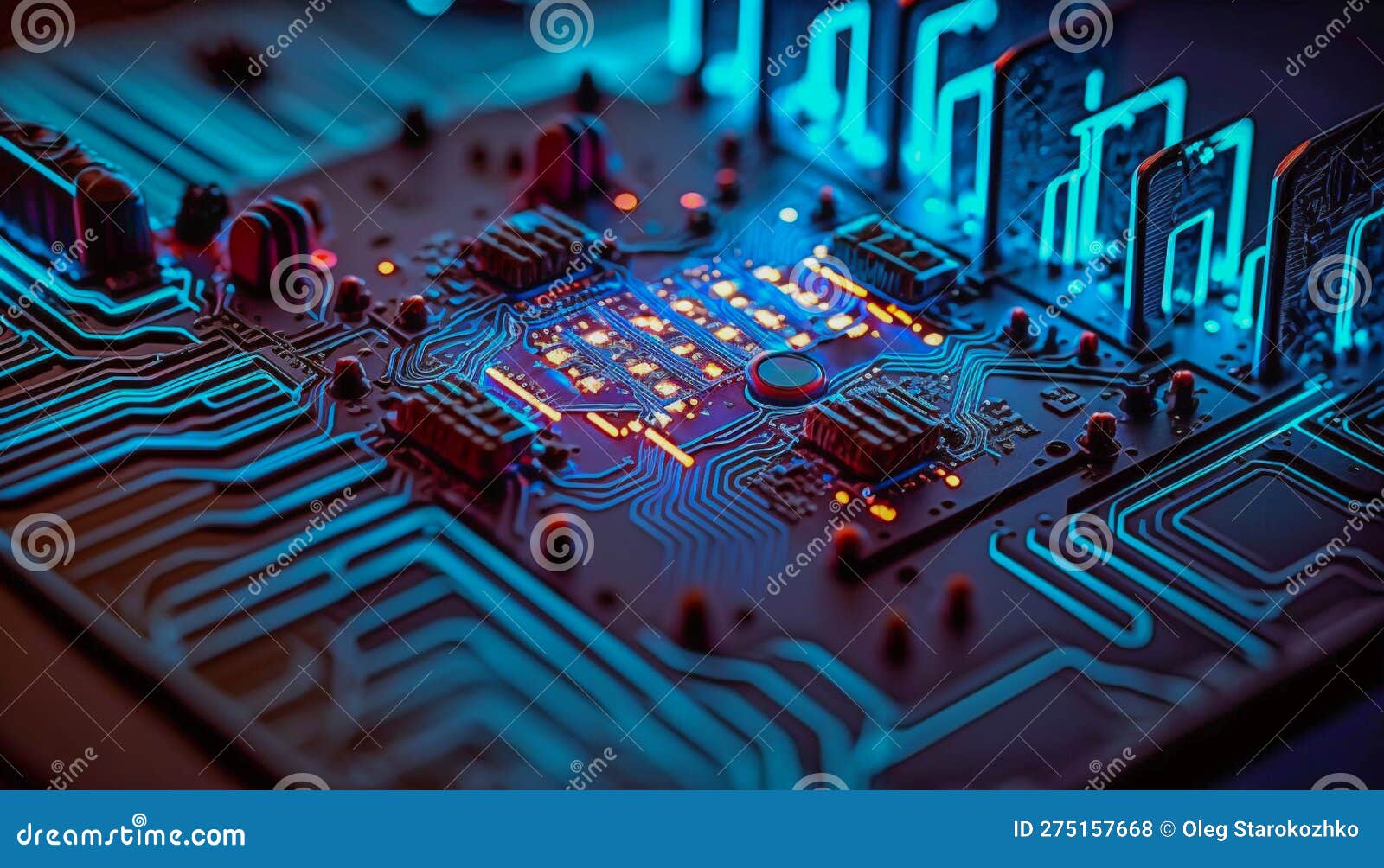 Neon Illuminated Digital Circuit Board, Digital Electronics Component ...