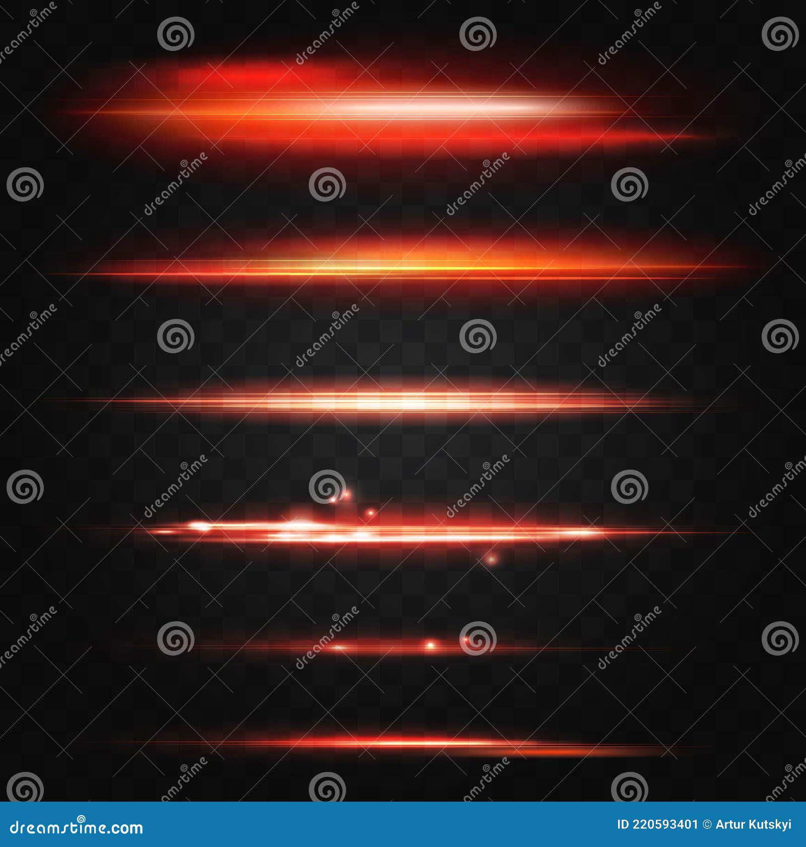 Neon Illuminated Red Lines, Abstract Light Flare Effect Set, Ui Design ...