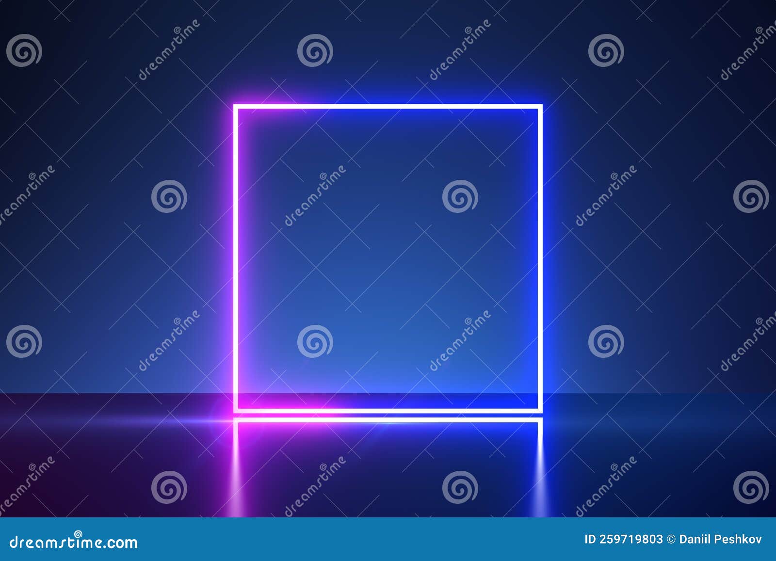 Neon Illuminated Square Frame with Place for Your Logo or Text on Blank ...