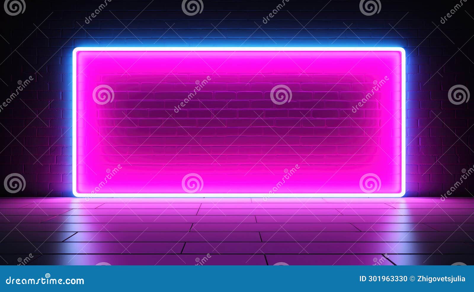 Ai, AI Generated Neon Illustration with Brick Wall Room Background with ...