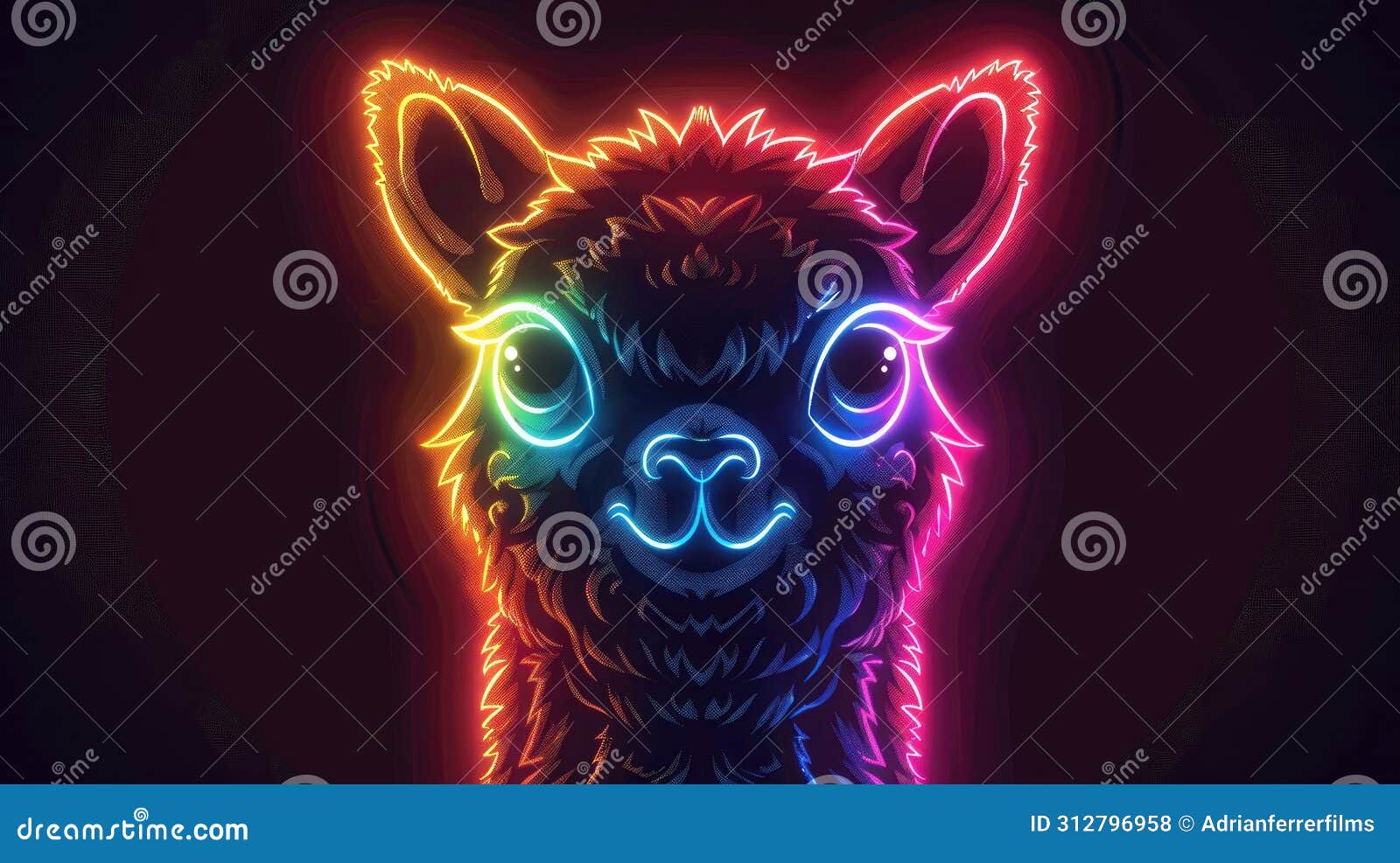 A Neon Illustration of a Llama Face with Glowing Colors and a Dark ...