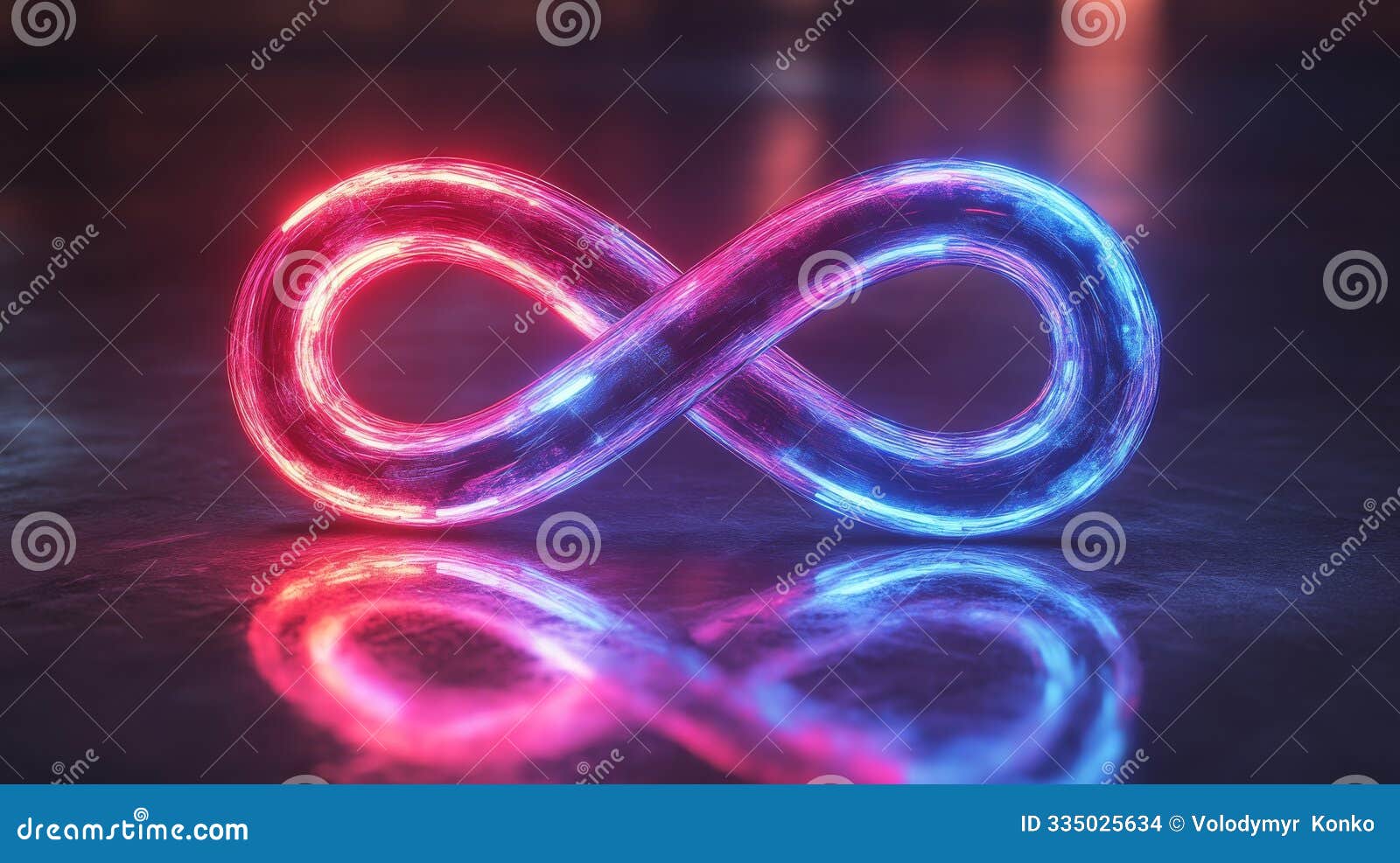 Neon Infinity Symbol on Reflective Surface Stock Photo - Image of ...