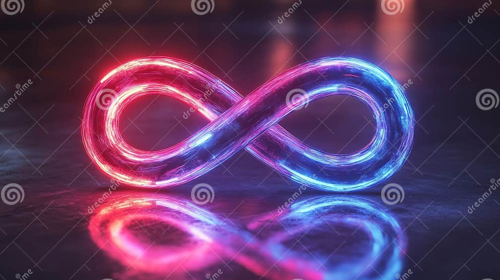 Neon Infinity Symbol on Reflective Surface Stock Photo - Image of ...