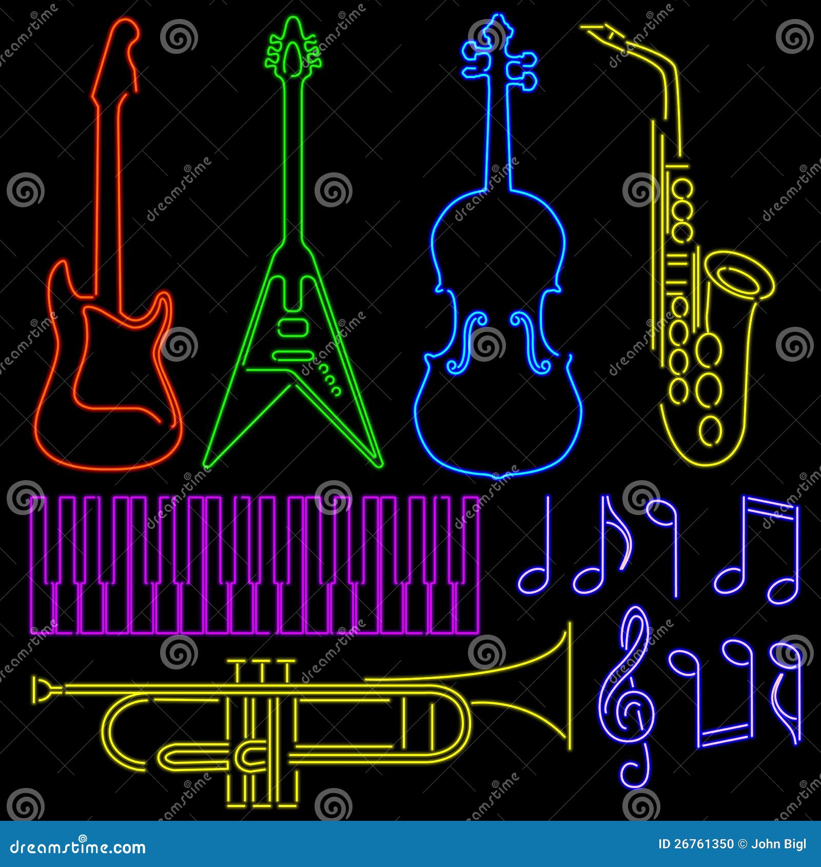 Neon instruments stock illustration. Illustration of music - 26761350