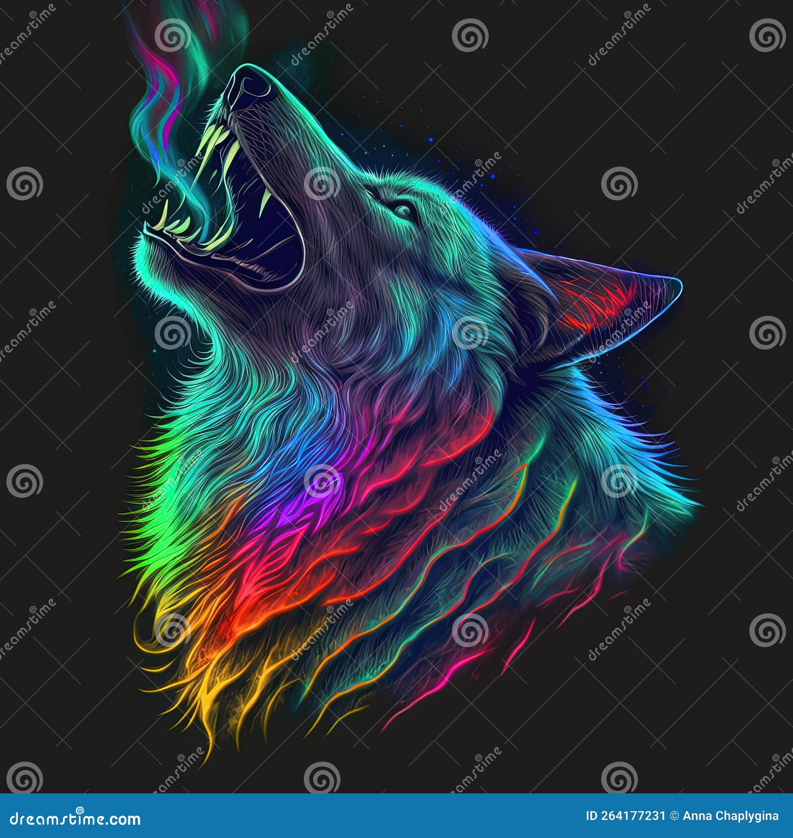 Neon Iridescent Psychedelic Howling Wolf. Generative AI. Not Based on ...