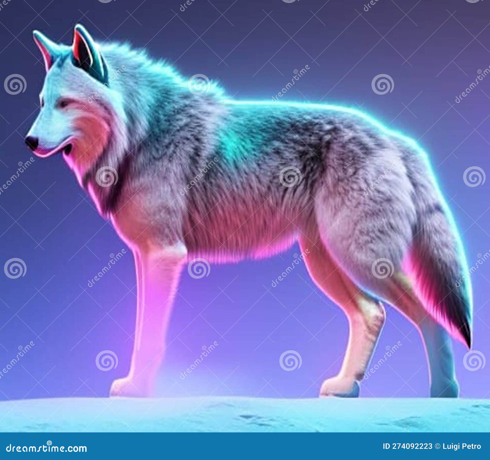 Neon Iridescent Psychedelic Portrait of a Wolf. Stock Illustration ...