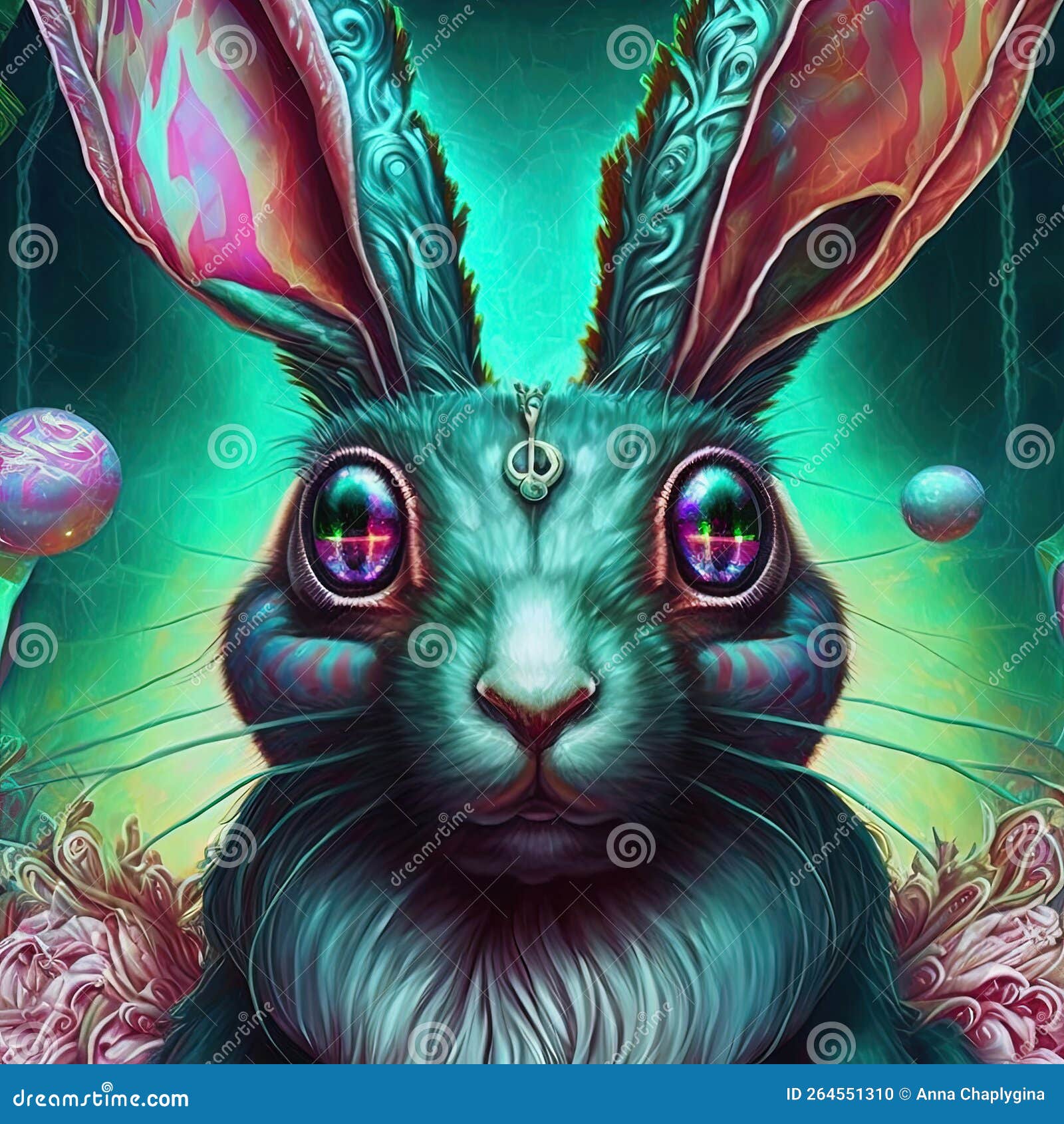 Neon Iridescent Psychedelic Rabbit. Generative AI. Not Based on Any ...