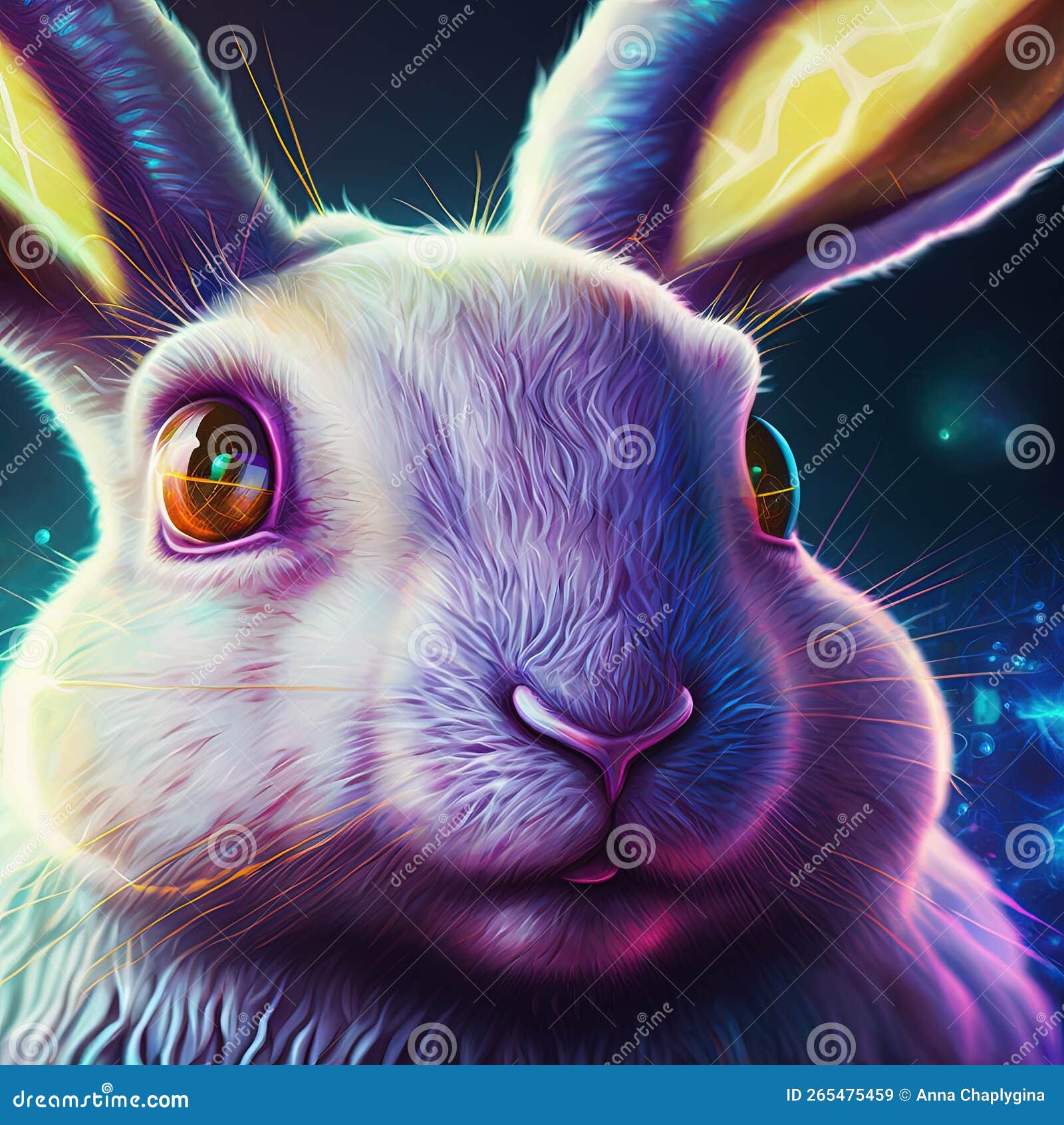 Neon Iridescent Psychedelic Rabbit. Generative AI. Not Based on Any ...
