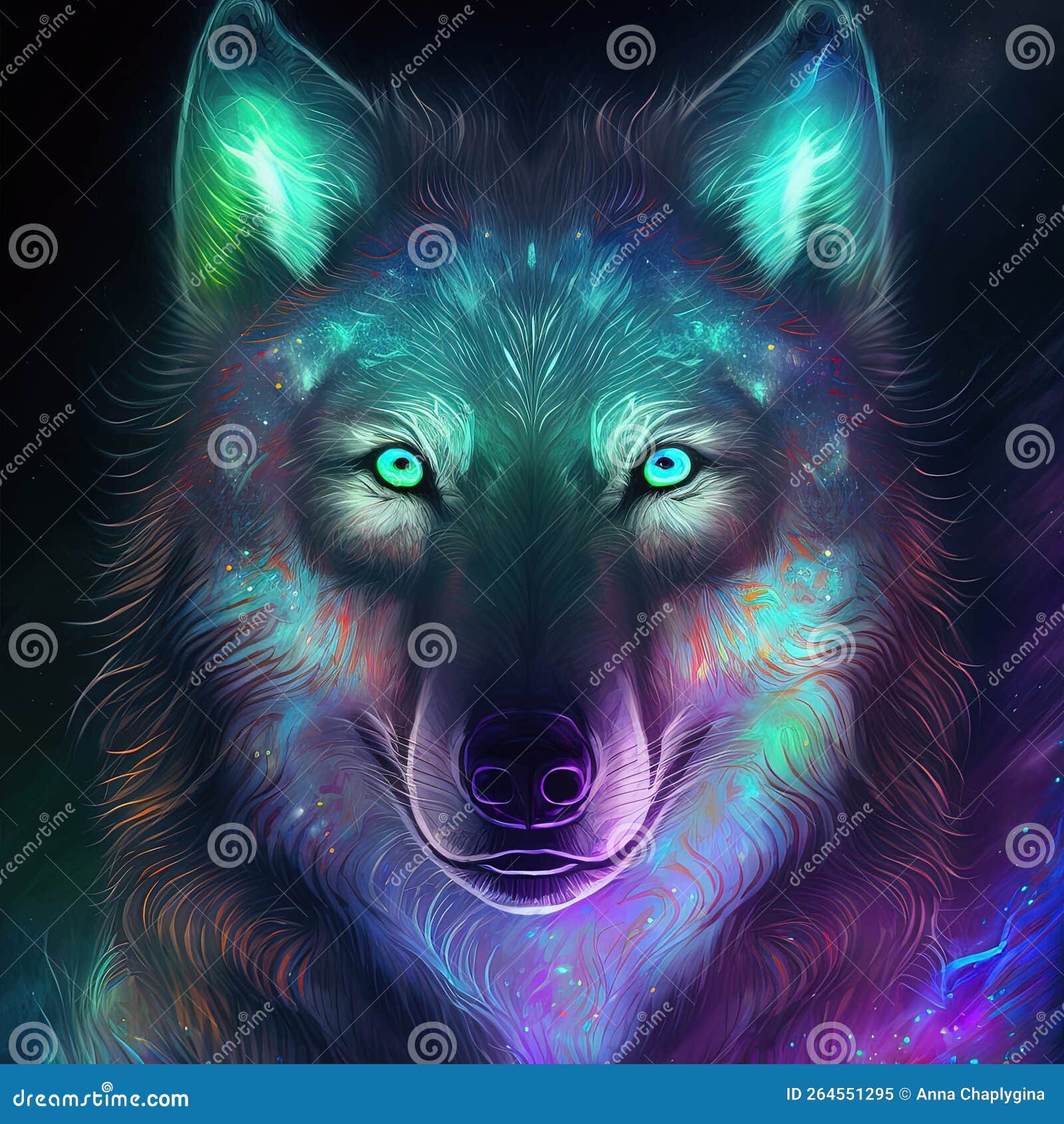 Neon Iridescent Psychedelic Wolf. Generative AI. Not Based on Any ...