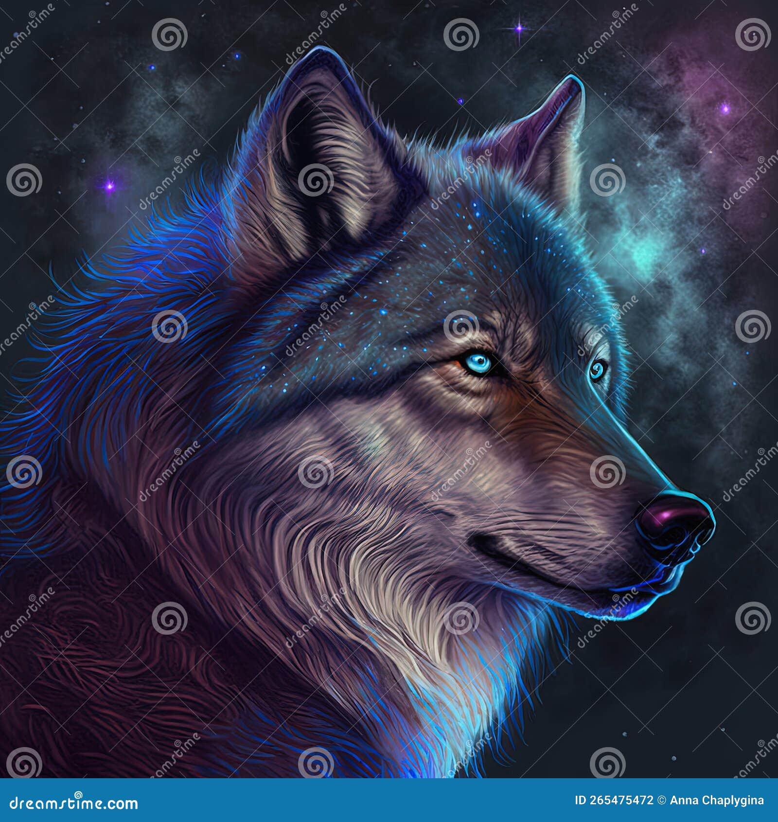 Neon Iridescent Psychedelic Wolf. Generative AI. Not Based on Any ...