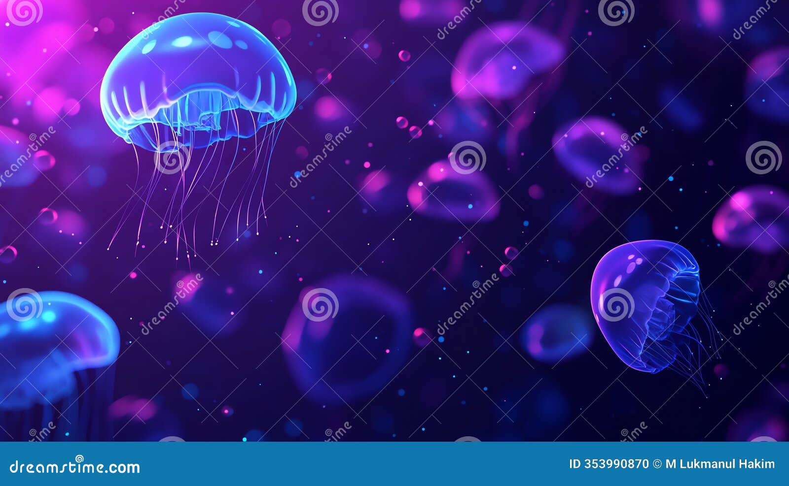 Neon Jellyfish In Dark With Bubbling Aura, Captured By Annie Leibovitz ...