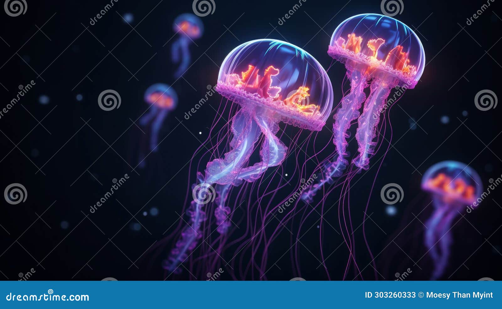 Neon Jellyfish: Mesmerizing Ultra HD Visuals In A Dark Abyss Stock ...
