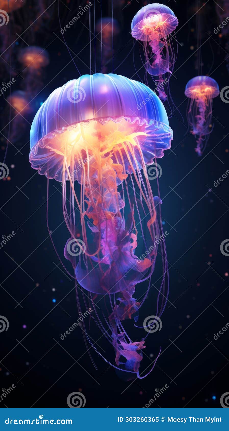 Neon Jellyfish: Mesmerizing Ultra HD Visuals In A Dark Abyss Stock ...