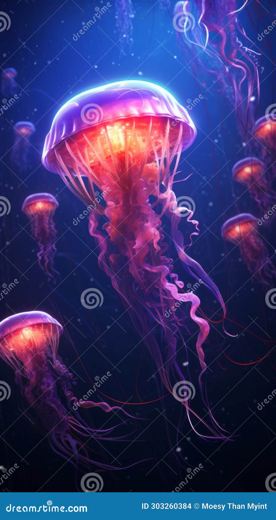 Neon Jellyfish On The Ocean Floor, Marine Life Royalty-Free Stock Image ...