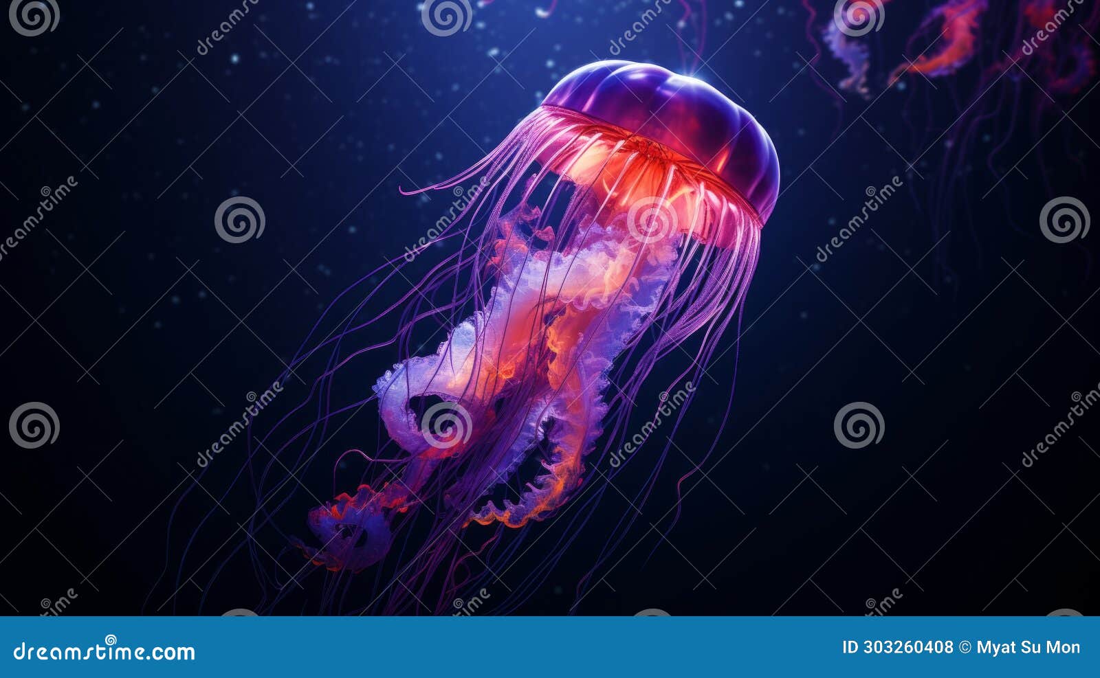 Neon Jellyfish 3D Wallpaper Stock Illustration - Illustration of blue ...