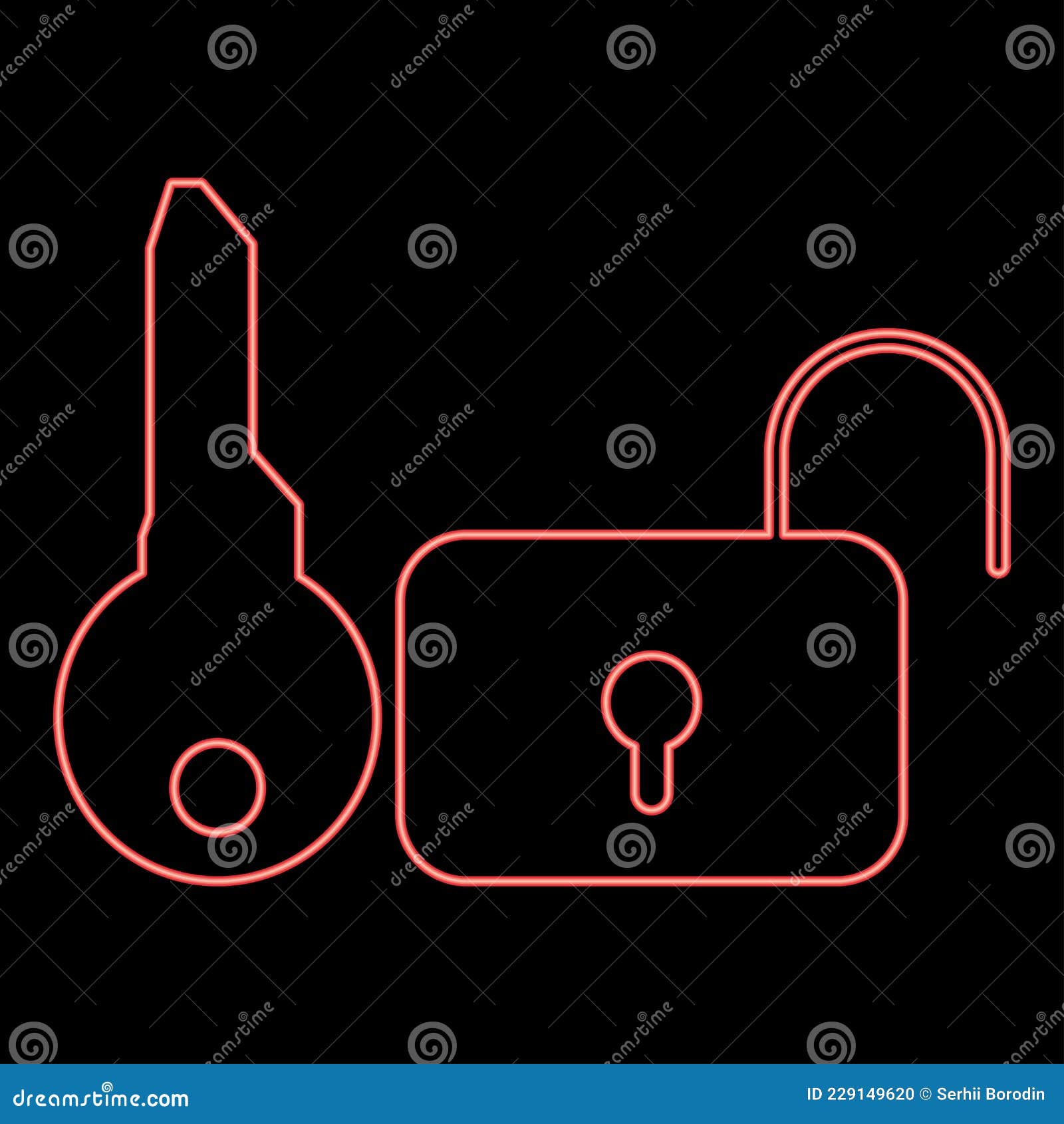 Neon Key and Lock Red Color Vector Illustration Flat Style Image Stock ...