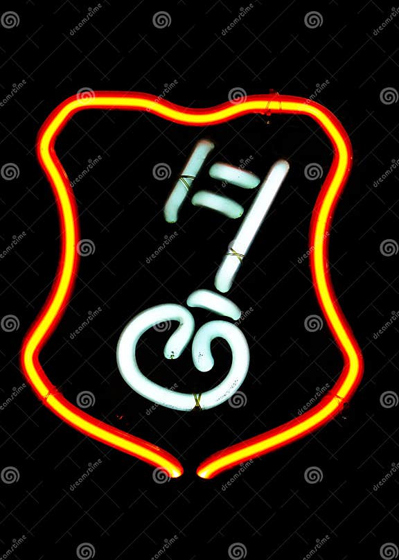 Neon key shaped sign stock image. Image of locksmith - 10661823