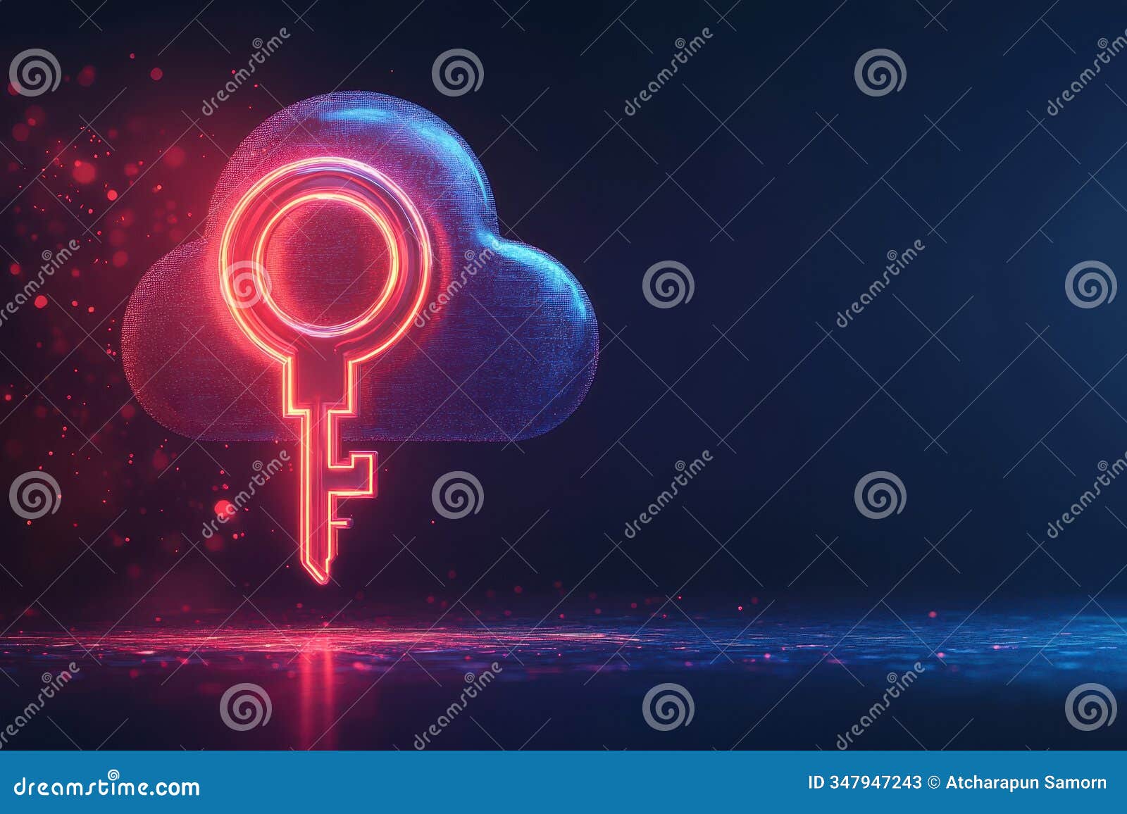 Neon Key Symbol with Cloud Background Representing Security and Data ...