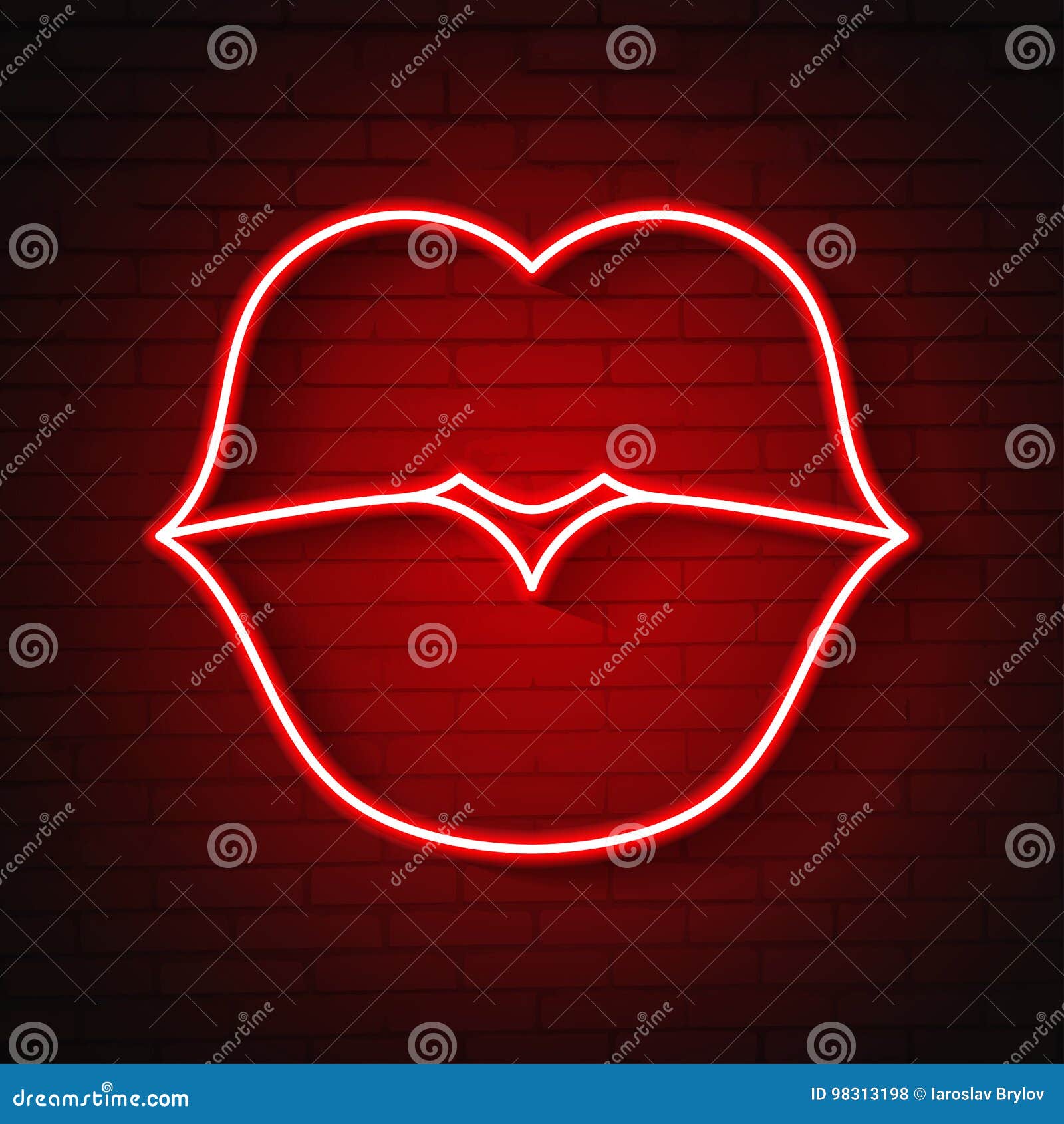 Neon kiss Lips stock vector. Illustration of shiny, retro - 98313198