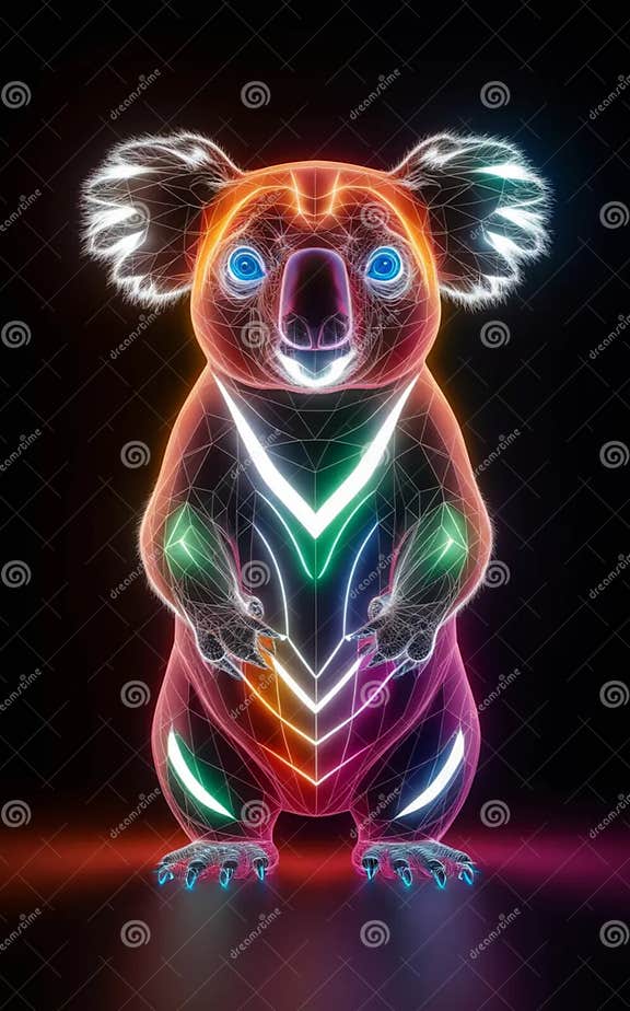 A Neon Koala Sits on a Ledge with a City in the Background. Ai ...