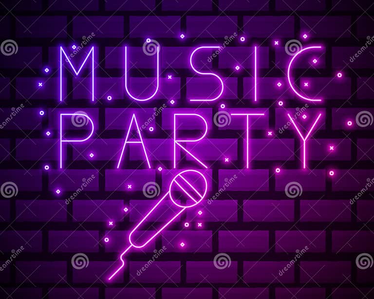 Neon Label Music Karaoke Banner Template Design Element Stock Vector