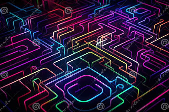 Neon Labyrinth of Interlocking Patterns and Colors, Creating an ...