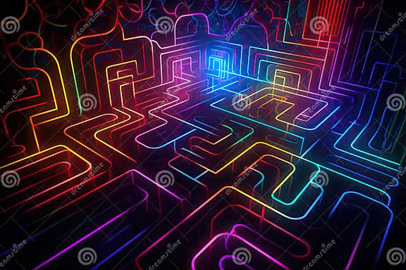 Neon Labyrinth of Interlocking Patterns and Colors, Creating an ...