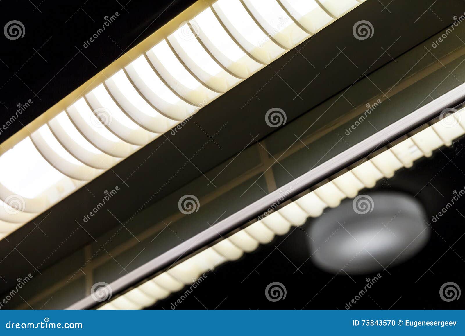 Neon Lamps Glowing Over Dark Ceiling Stock Photo - Image of design ...