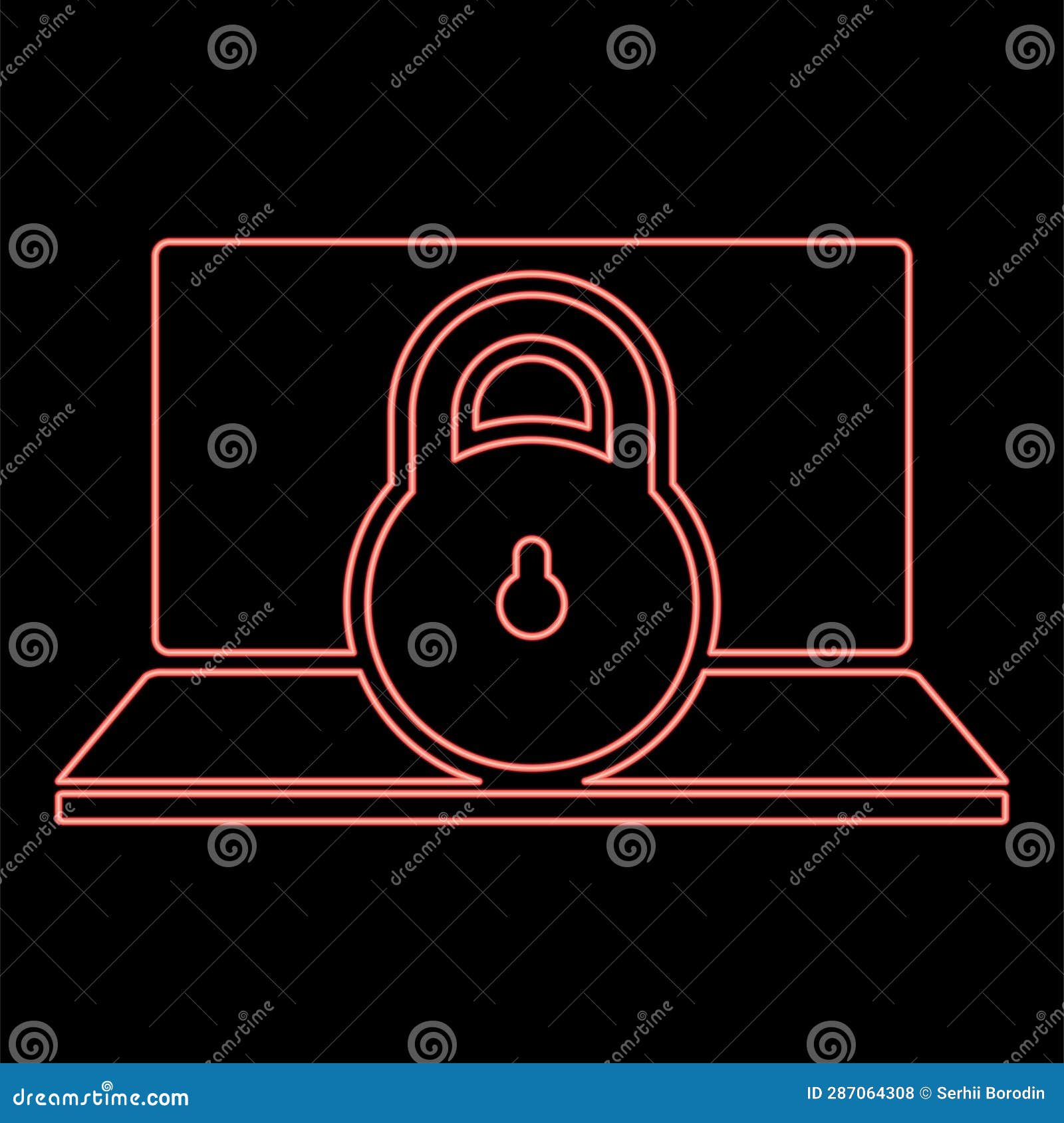 Neon Laptop Lock Personal Data Security Cyber Access Concept Locked ...