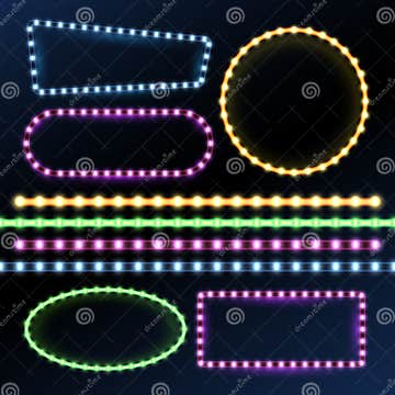 Neon and Led Strips and Diode Light Border Frames Vector Set Stock ...