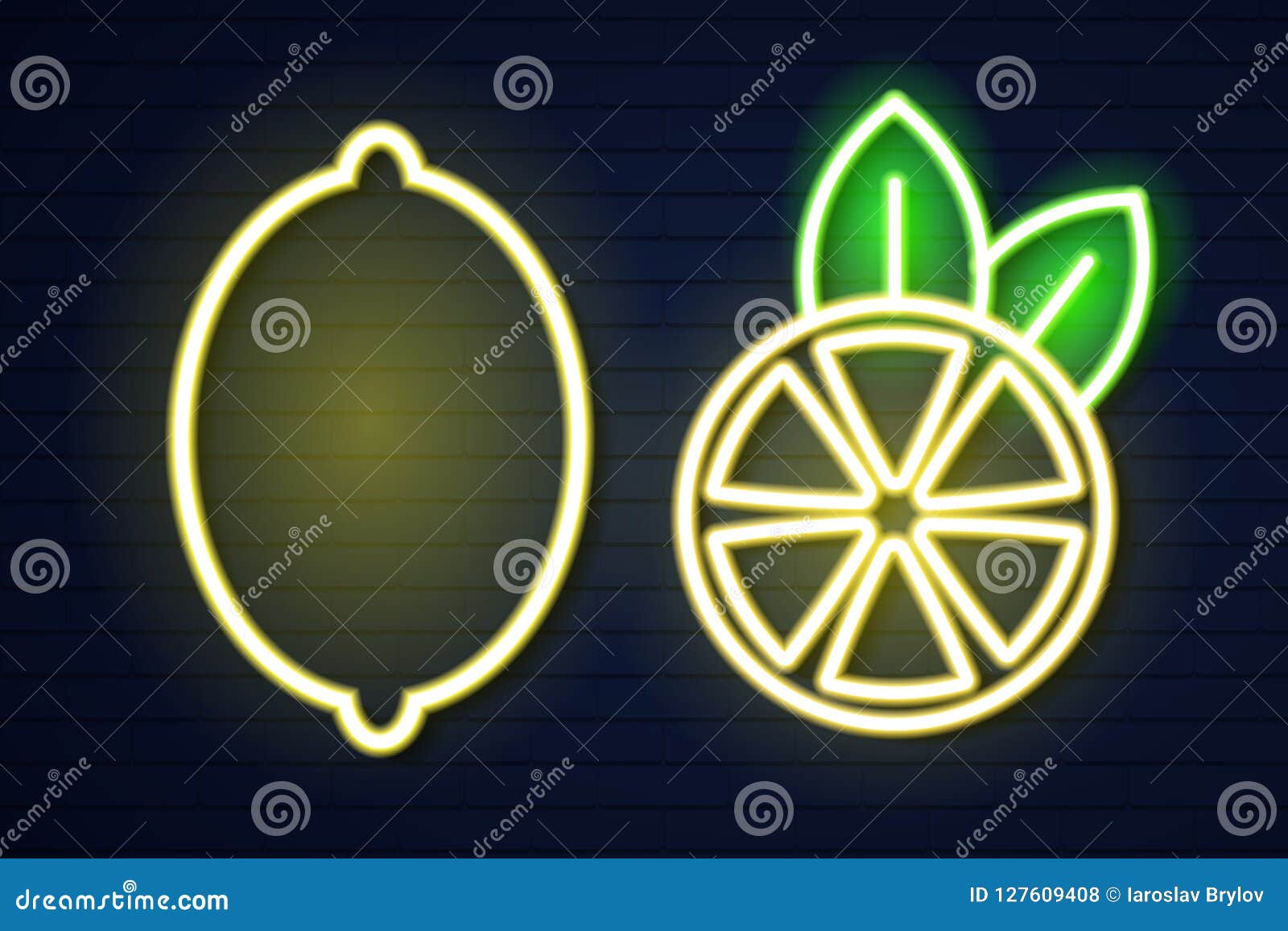 Neon Lemon on a Brick Wall Vector Stock Vector - Illustration of lemon ...