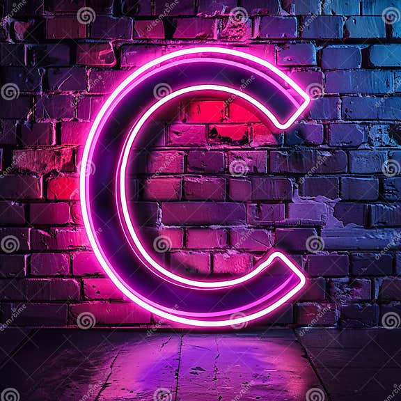 Neon Letter C on Brick Wall Stock Illustration - Illustration of pink ...