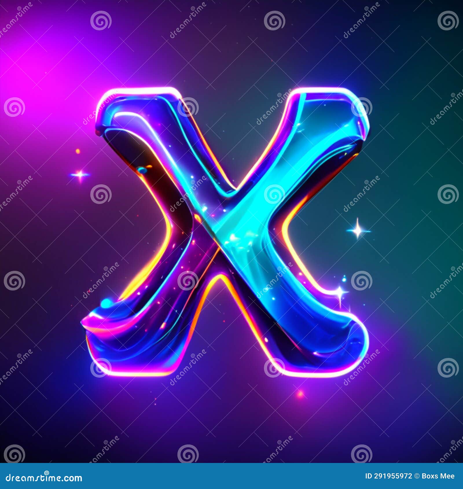 Neon Letter X on a Dark Background. 3d Rendering Stock Illustration ...