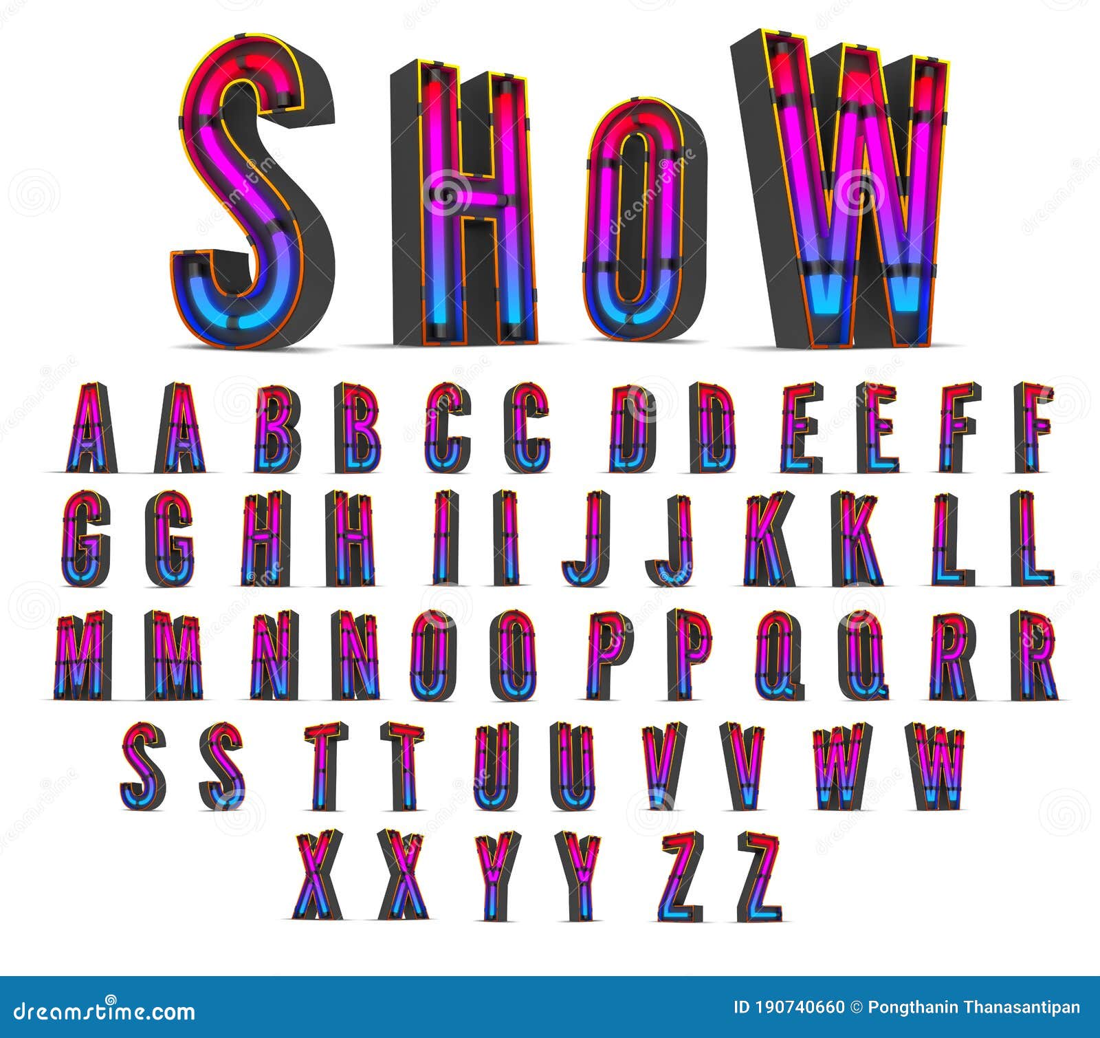 Neon Light Alphabet 3d Rendering Illustration. Stock Illustration ...