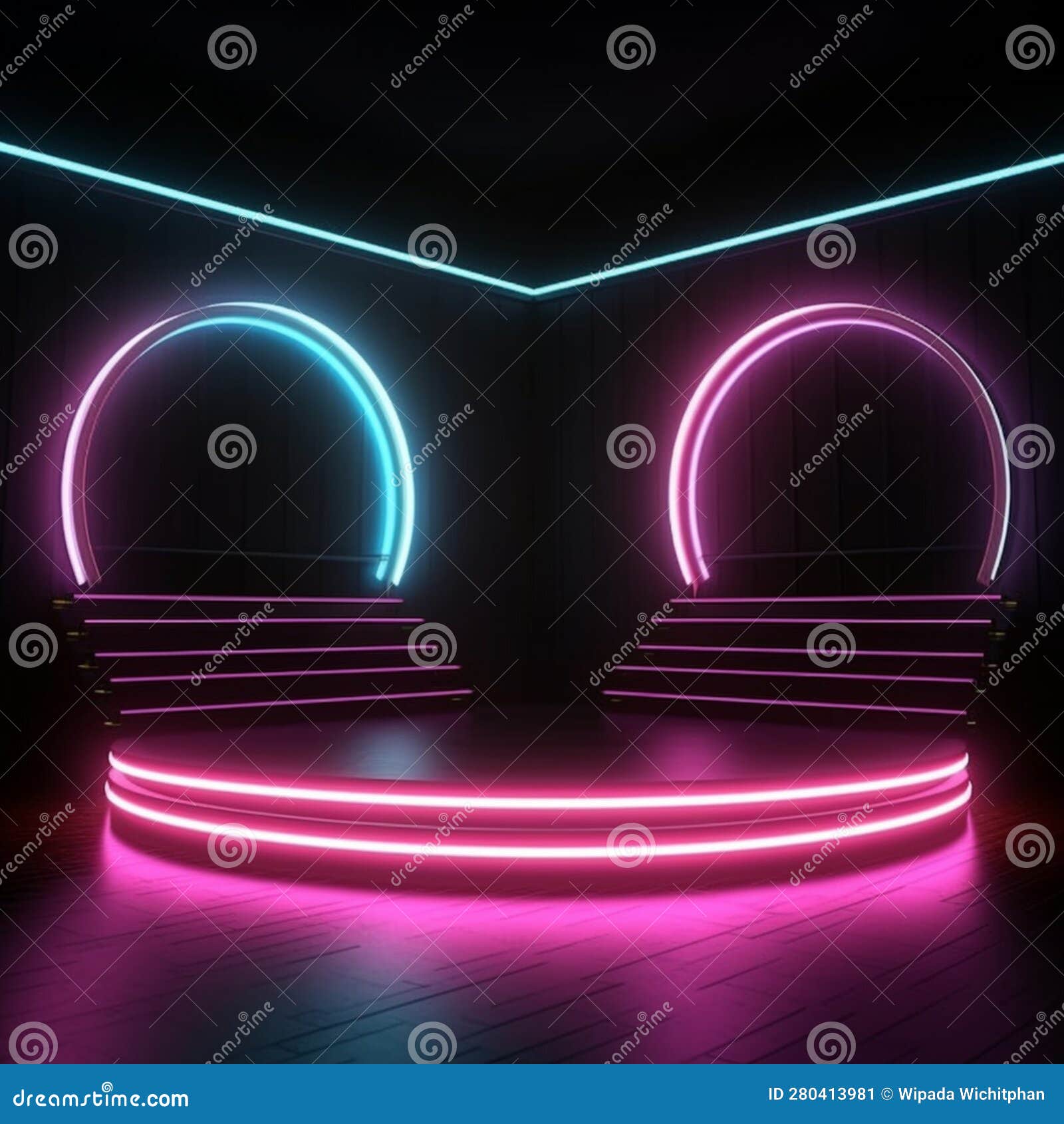 Neon Light Arch, Neon Light Decorated Room Background, Neon Light ...